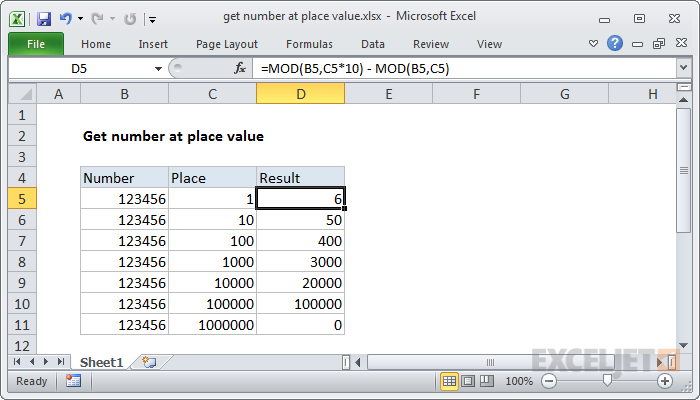 Excel Formula Get Number At Place Value Exceljet